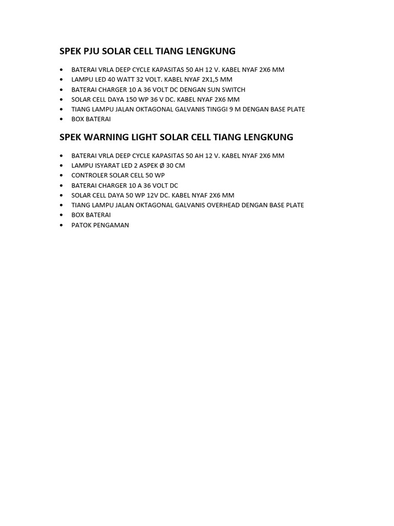 Spek Pju Solar Cell Tiang Lengkung | PDF