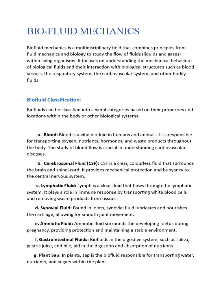 Biofluid Mechanics | Download Free PDF | Fluid Mechanics | Viscosity