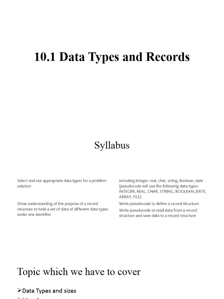 101 Data Types And Record Pdf Data Type Variable Computer Science