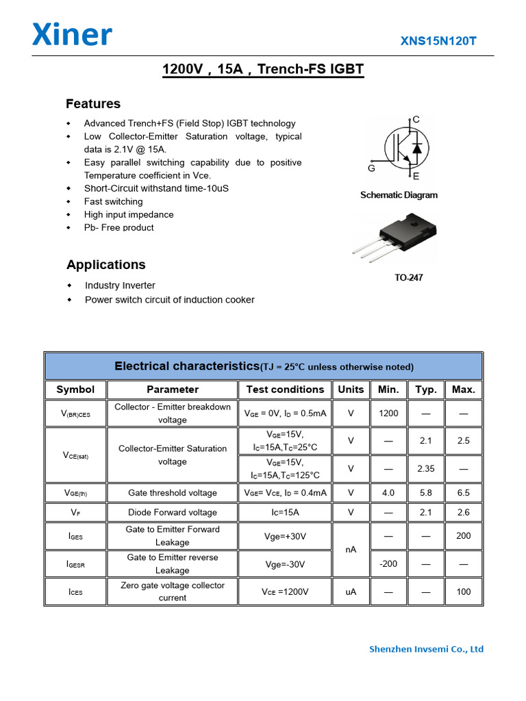 Xiner-Xns15n120t C379748 | PDF | Electrical Engineering | Power Electronics