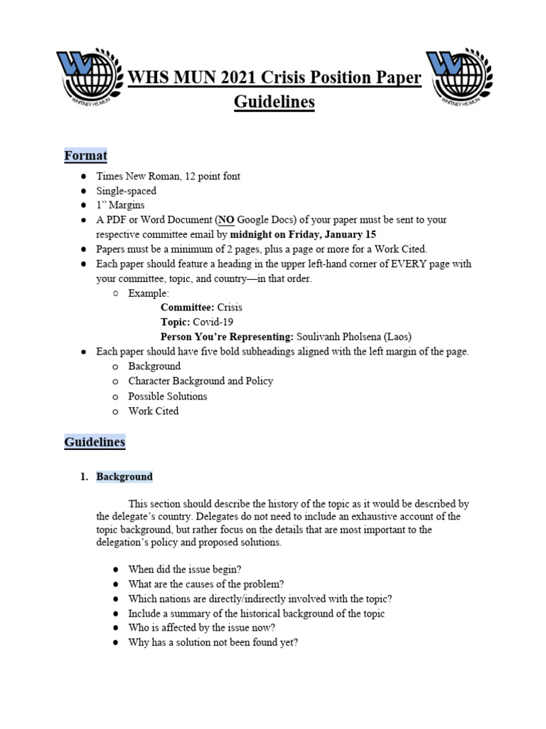 Crisis Position Paper Guidelines Rop | PDF | Government