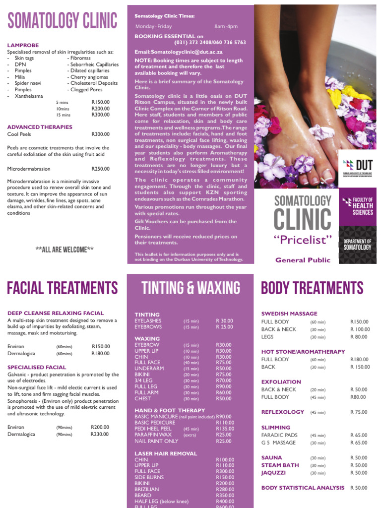 DUT Somatology Clinic Price List | PDF | Skin | Beauty
