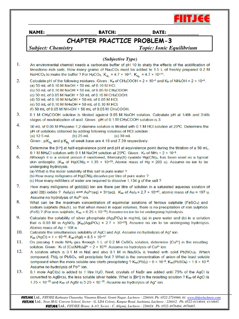 CPP 3-Ionic Equilibrium | PDF | Continuum Mechanics | Thermodynamics