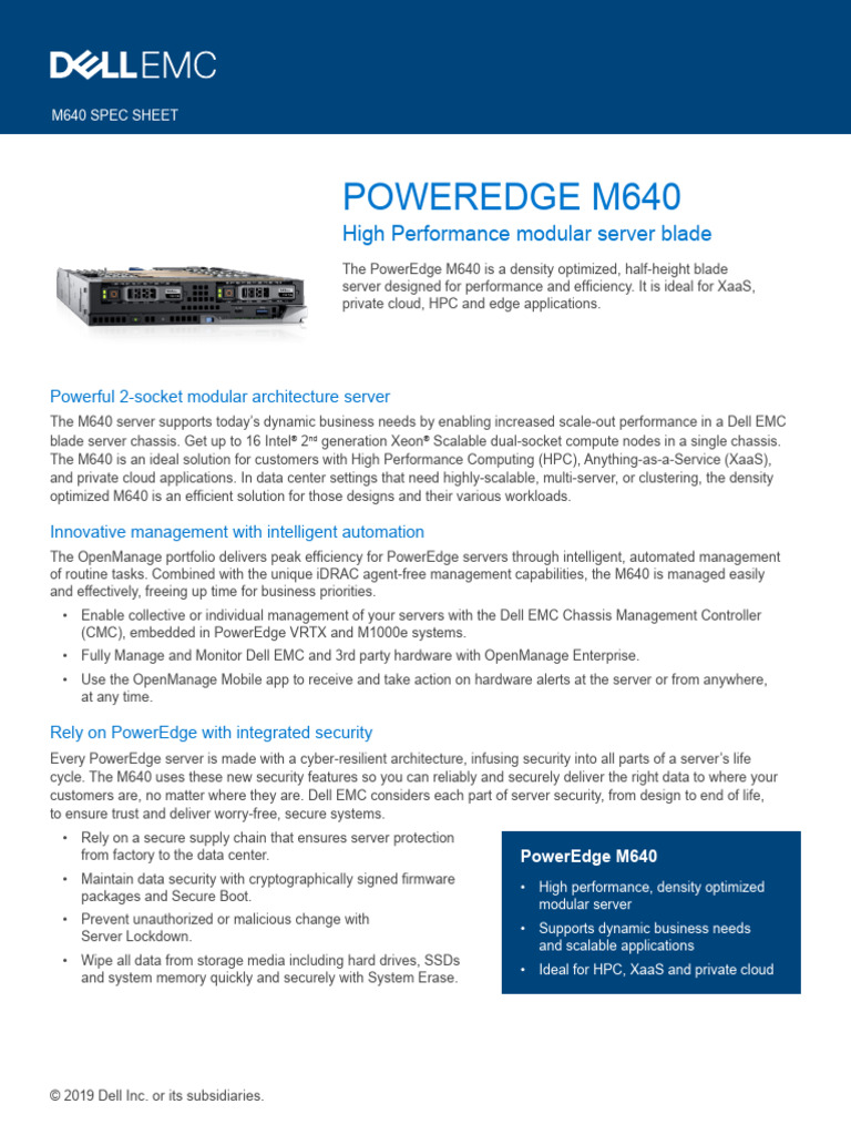 Dell EMC PowerEdge Modular - Servers - (Blade) M640 Spec Sheet | PDF ...