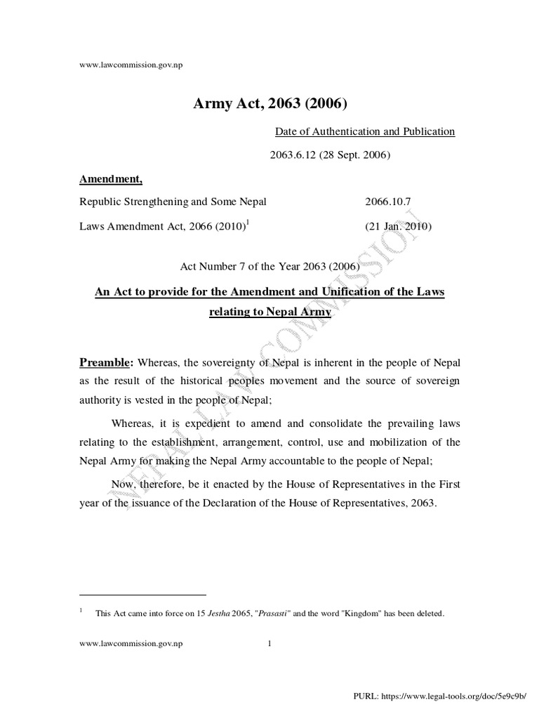 Nepal Army Act 2063 Overview | PDF | Corporal | Non Commissioned Officer