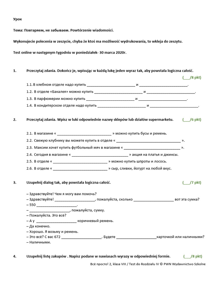 Język Rosyjski Klasa 8 | PDF