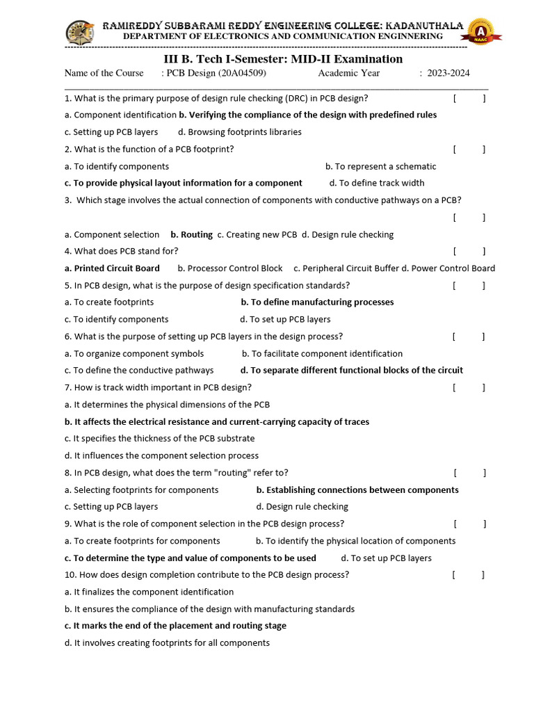 PCB Design Mcqs | Download Free PDF | Printed Circuit Board | Electronics