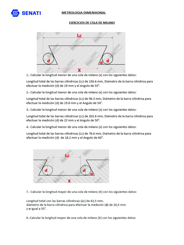 Ejercicios de Cola de Milano en Metrología | PDF