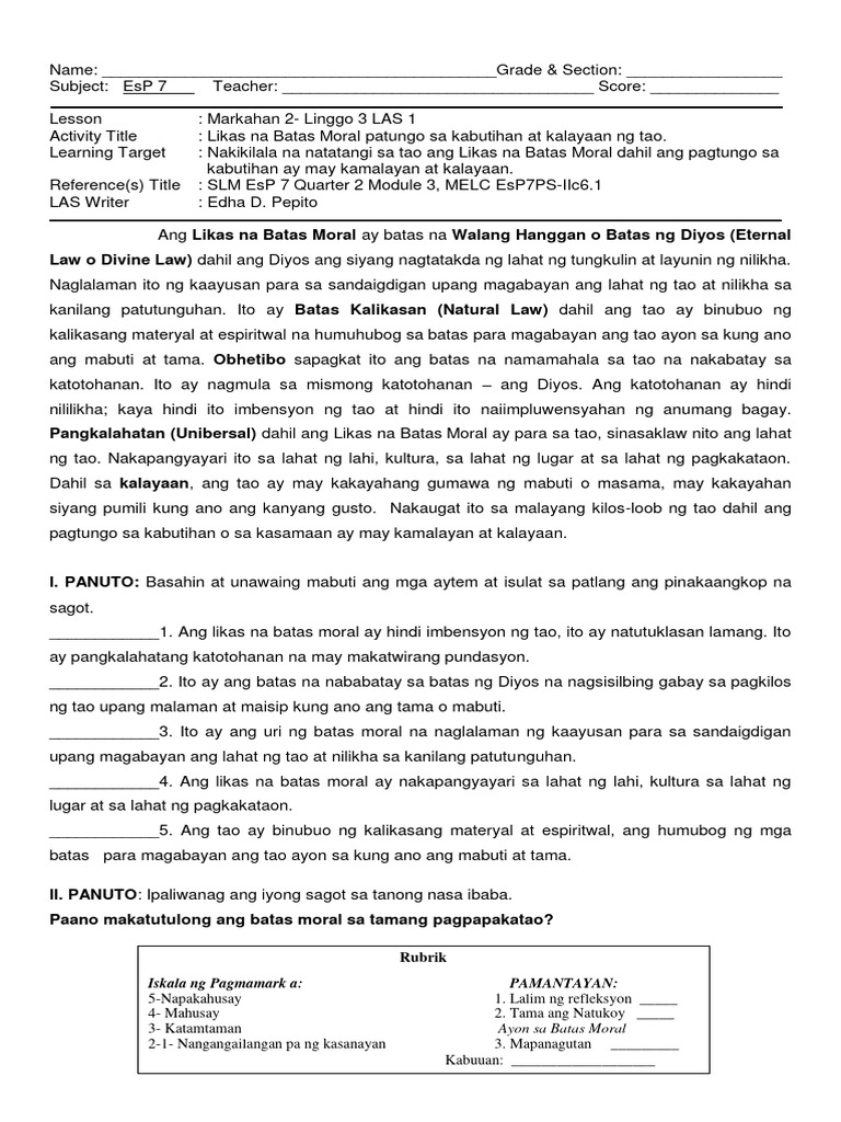 ESP-7-Q2-WEEK-3-LAS-1 | PDF