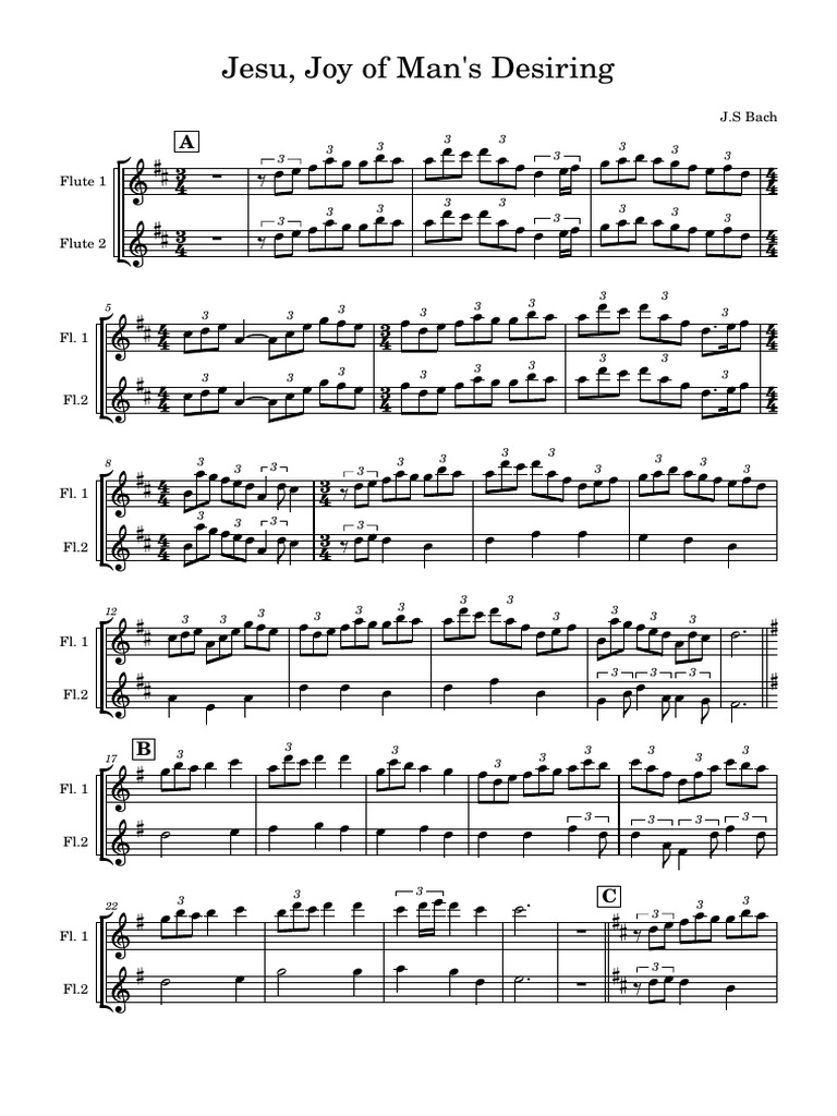 Flute Sheet Music: Bach's Jesu, Joy | PDF | Classical Music | Choral ...