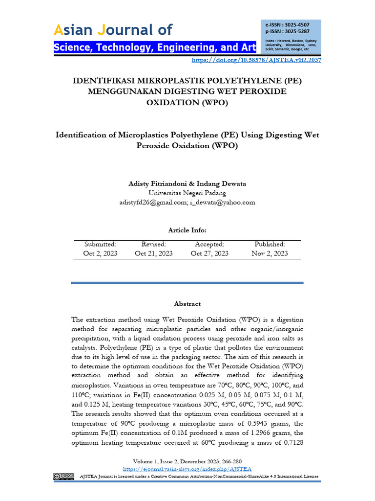 Identifikasi Mikroplastik Polyethylene PE Mengguna | PDF | Polyethylene | Physical Sciences