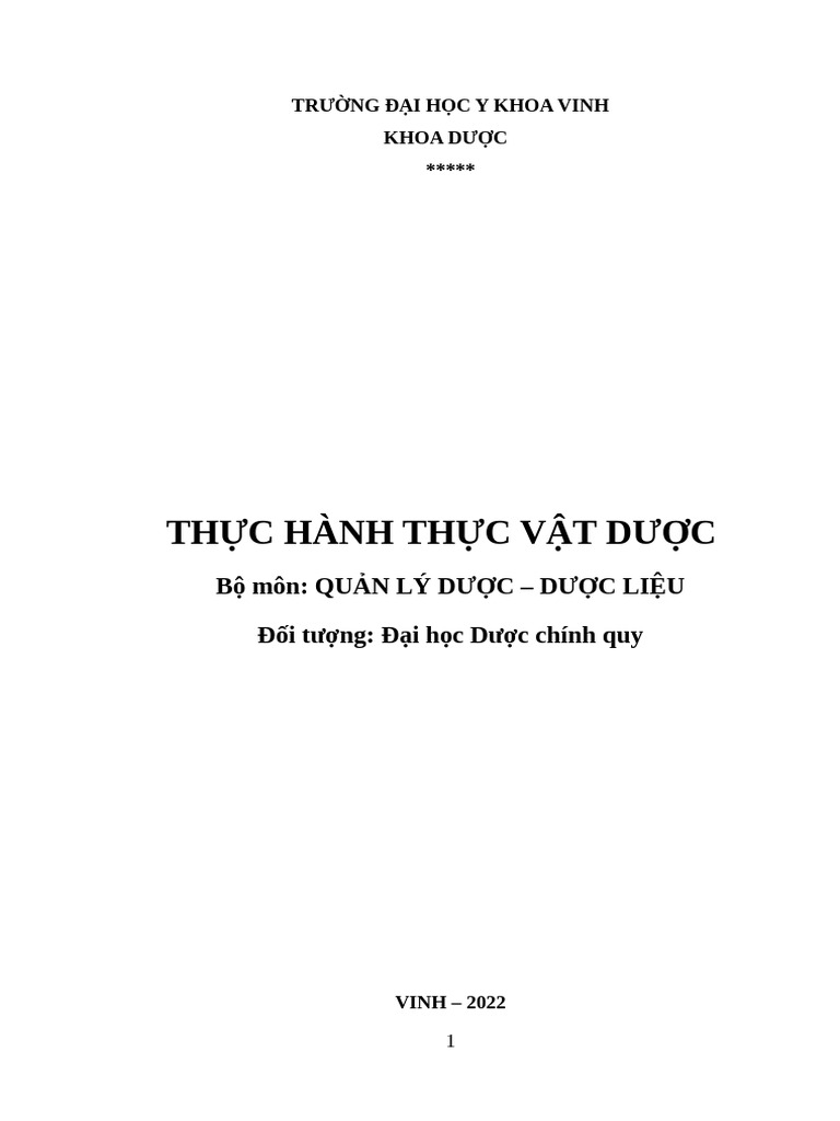 (123doc) Tai Lieu Thuc Hanh Thuc Vat Duoc DH 2022 | PDF
