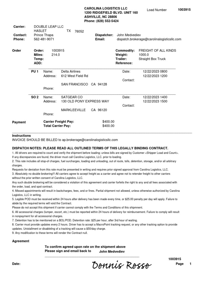 Order Confirmation 1003915 | PDF | Cargo | Fee