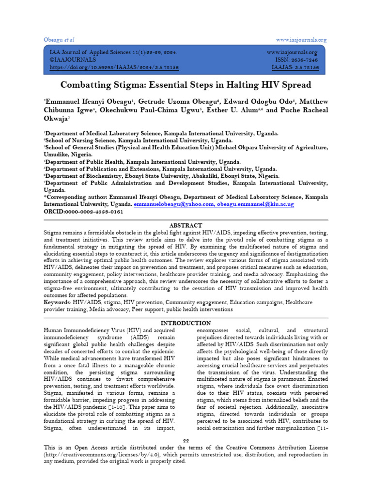 Combatting Stigma Essential Steps in Halting HIV Spread | PDF | Social ...