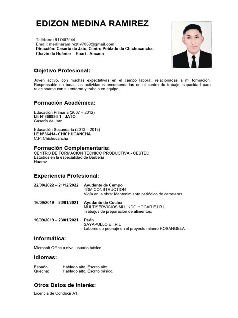 Curriculum Vitae Edizon | PDF