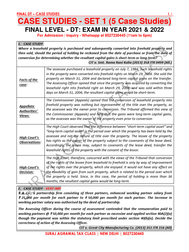 DT CASE STUDY SERIES FOR FINAL STUDENTs - SET 1 | PDF | Loans | Lease