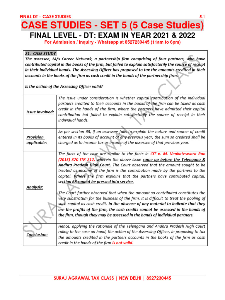 DT CASE STUDY SERIES FOR FINAL STUDENTs - SET 5 | PDF | Expense | Tax ... DT CASE STUDY SERIES FOR FINAL STUDENTs - SET 5 | PDF | Expense | Tax ...