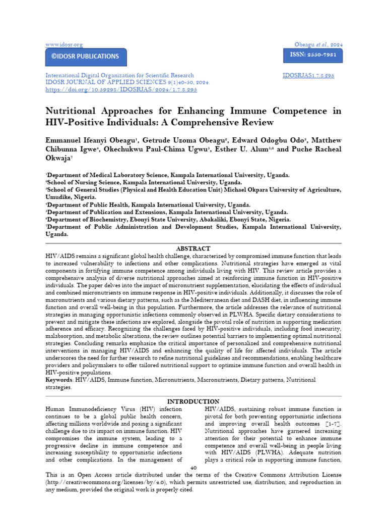 Nutrition for HIV Immune Support | PDF | Dietary Supplements | Nutrients