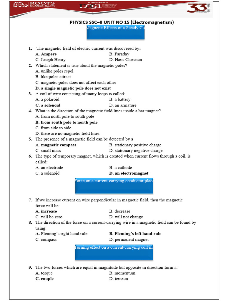 Physics Mcqs UNIT 15 | PDF | Magnetic Field | Electromagnetic Induction