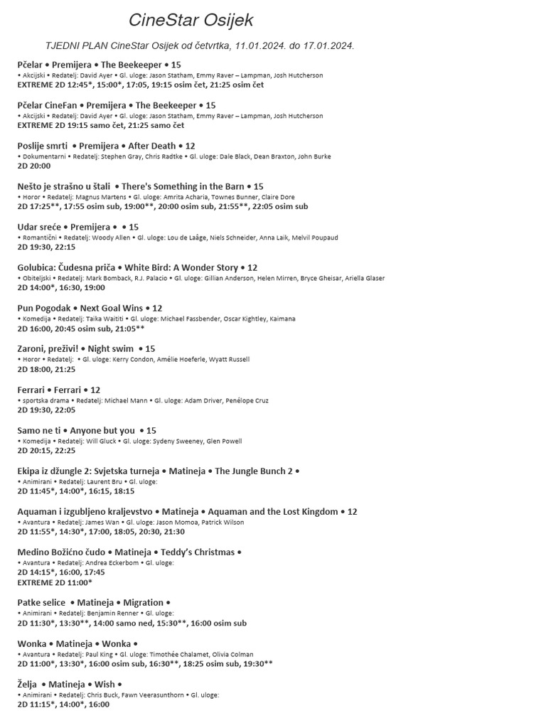 CineStar Osijek 11.01.2024 | PDF