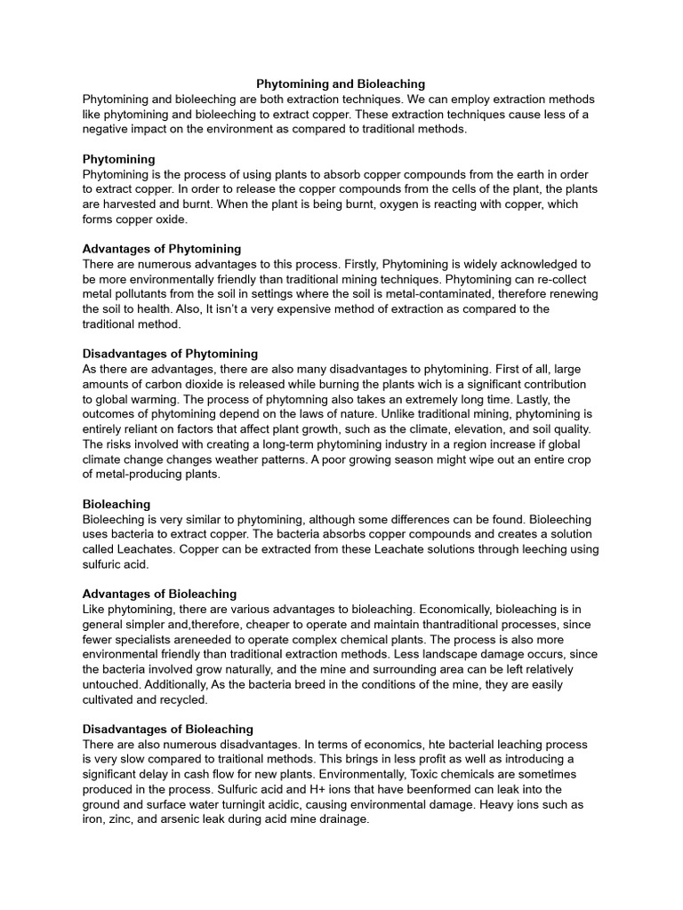 Phytomining & Bioleaching (Chemistry) | PDF | Chemistry | Nature