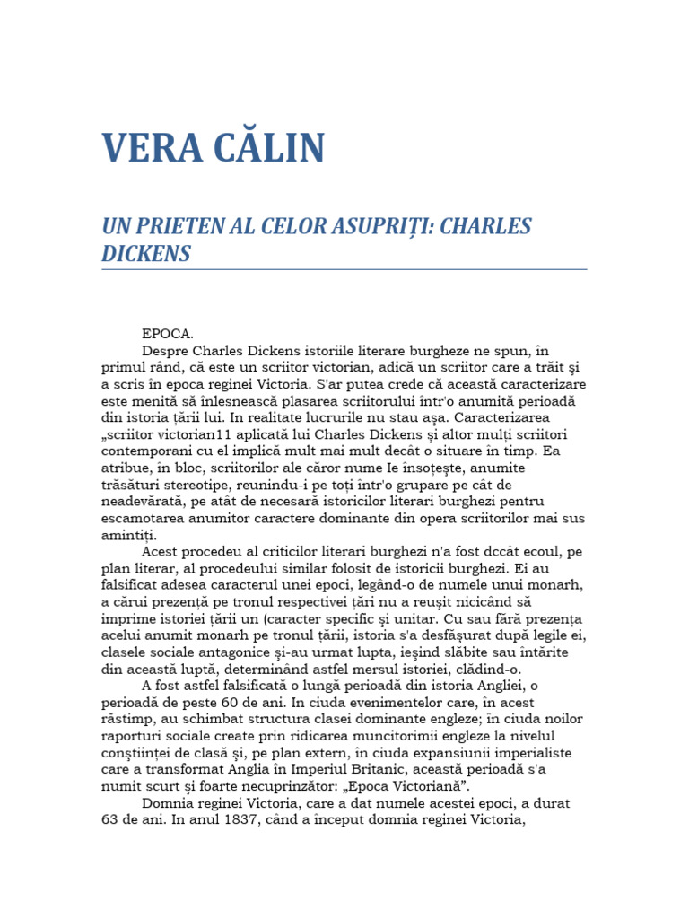Vera Calin - Un Prieten Al Celor Asupriti - Charles Dickens 0.3 07 % | PDF