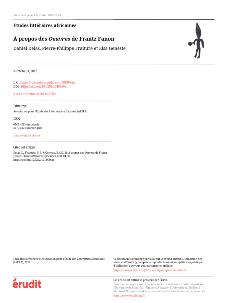 À Propos Des Oeuvres de Frantz Fanon: Daniel Delas, Pierre-Philippe ...