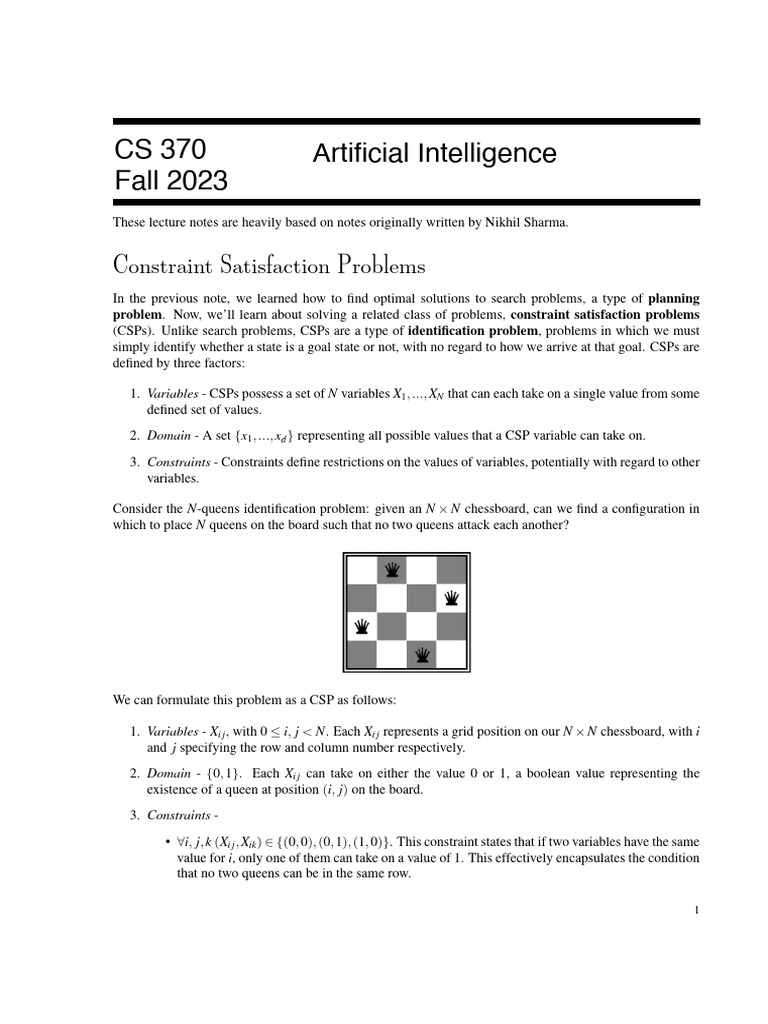 Constraint Satisfaction - Note 2 | PDF Constraint Satisfaction - Note 2 | PDF