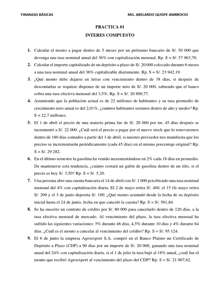Practica 01 Interes Compuesto | PDF