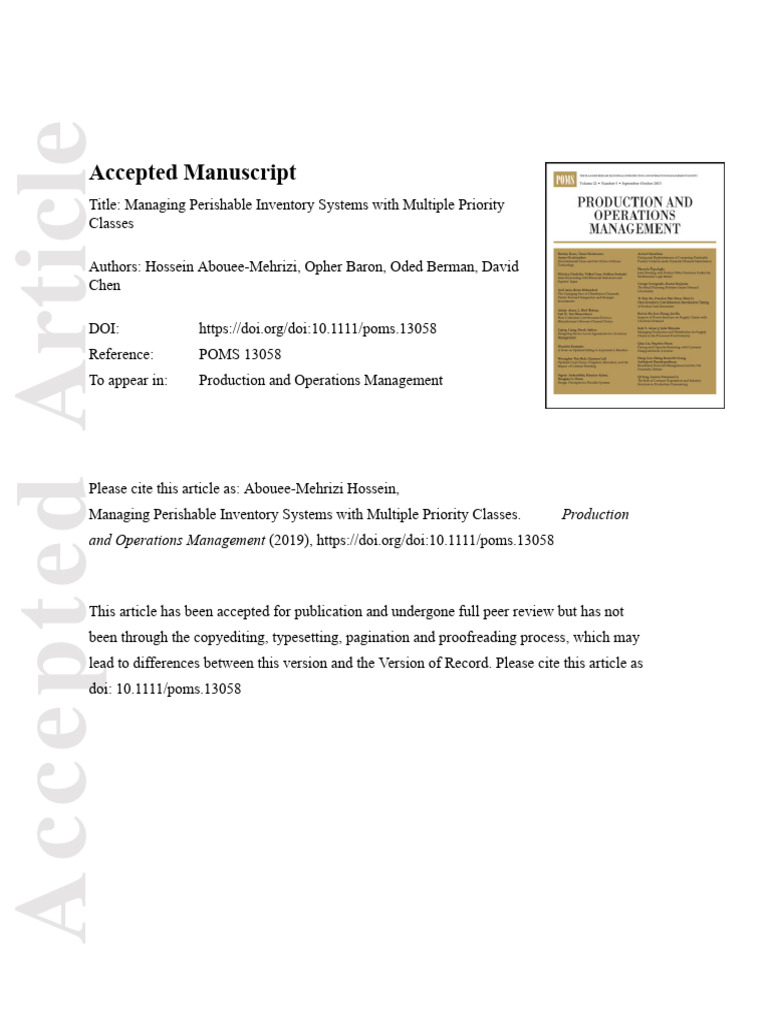 04 Managing Perishable Inventory Systems With Multiple Priority Pdf Retail Supply Chain