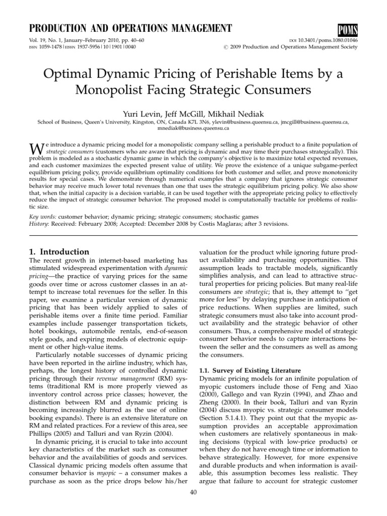 05 Optimal Dynamic Pricing Of Perishable Items Pdf Pricing Demand