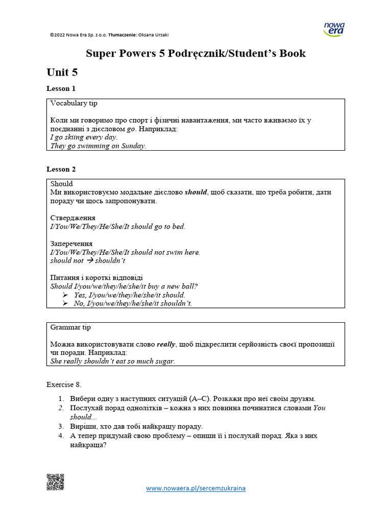 Super Powers 5 Units 5 8 Podrecznik I Cwiczenia Slowniczek | PDF