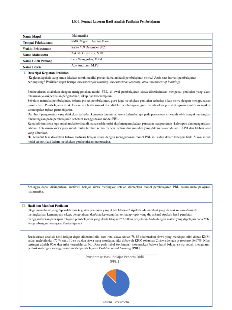 Format Hasil Asesmen Pembelajaran - ZAKIAH | PDF | Karier ...
