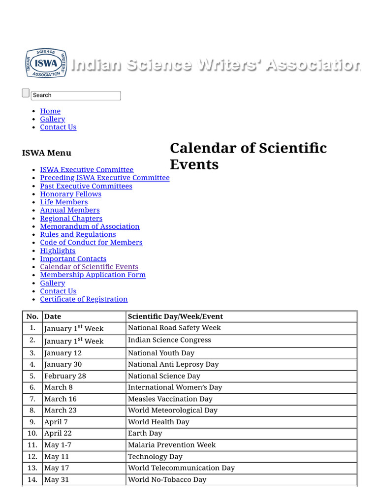 Calendar of Scientific Events - Indian Science Writer's Association ...