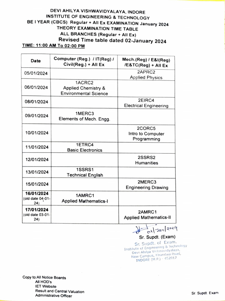 Revised Time Table BE I Yr (All Branches) | PDF | Engineering | Natural Sciences