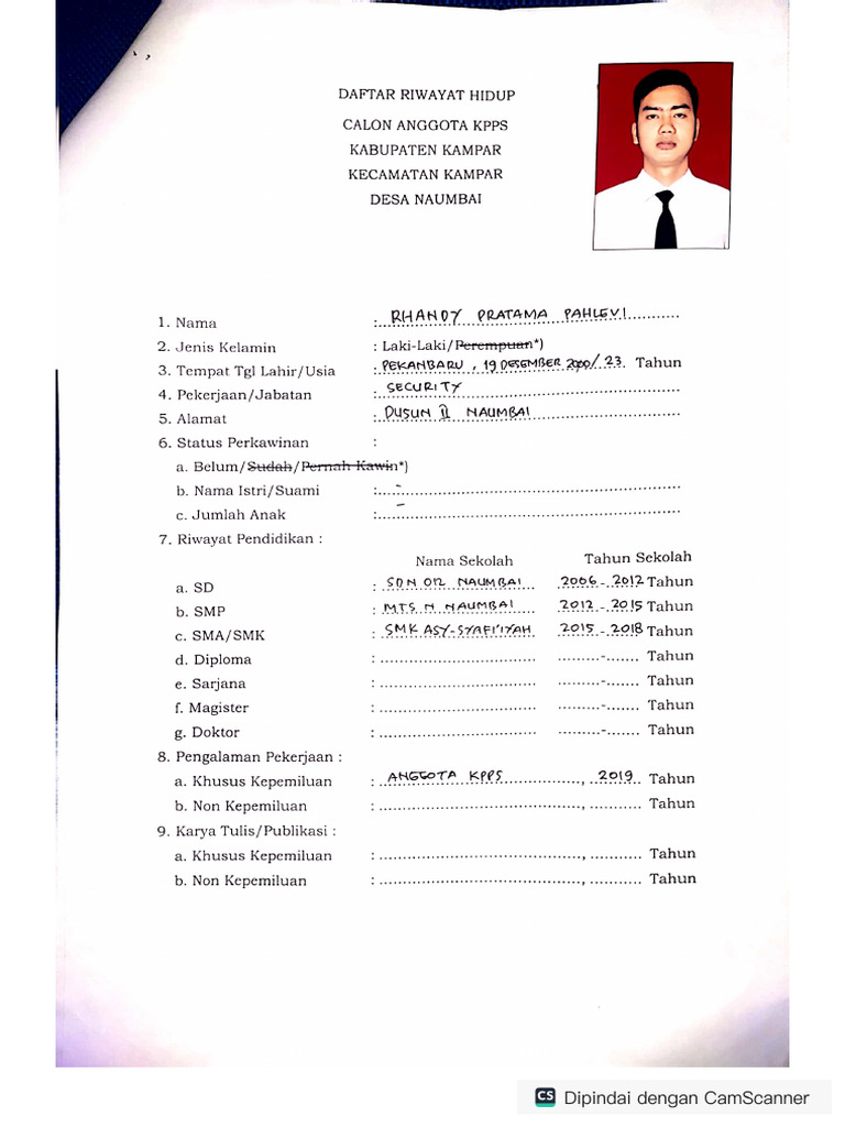 Riwayat hidup rhandy | PDF