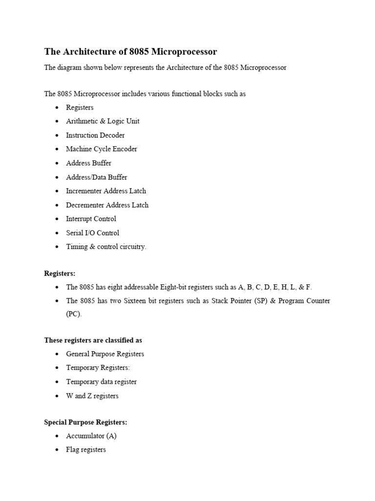 Architecture Of 8085 Microprocessor Pdf Central Processing Unit Office Equipment
