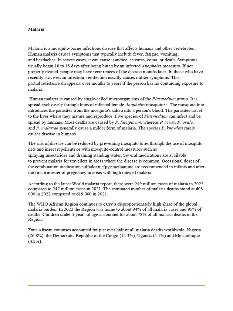 Investigatory Malaria Disease Biology Project Grade XI | PDF