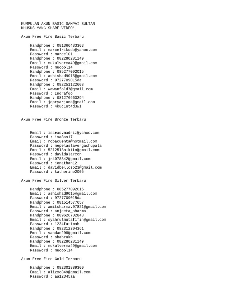 Akun Empas Free Fire Gratis Terbaru Juni (Sfile | PDF