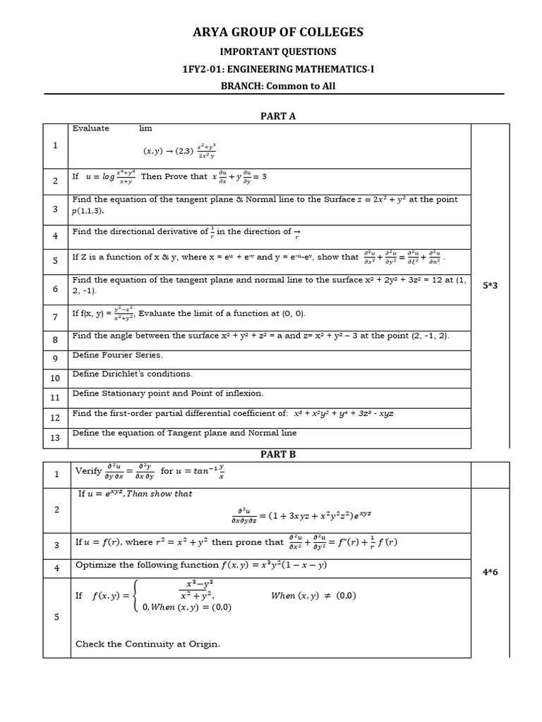 Engineering Mathematics-I Key Questions | PDF | Teaching Methods ...