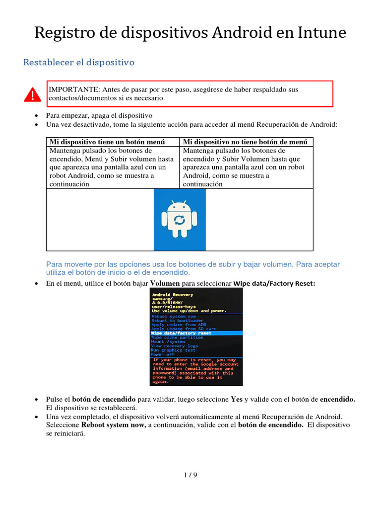 Registro de Dispositivos Android en Intune Knox | PDF