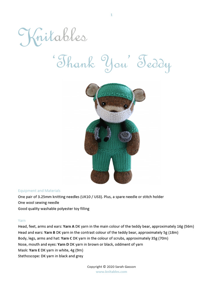 Thank You Teddy | Download Free PDF | Knitting | Yarn