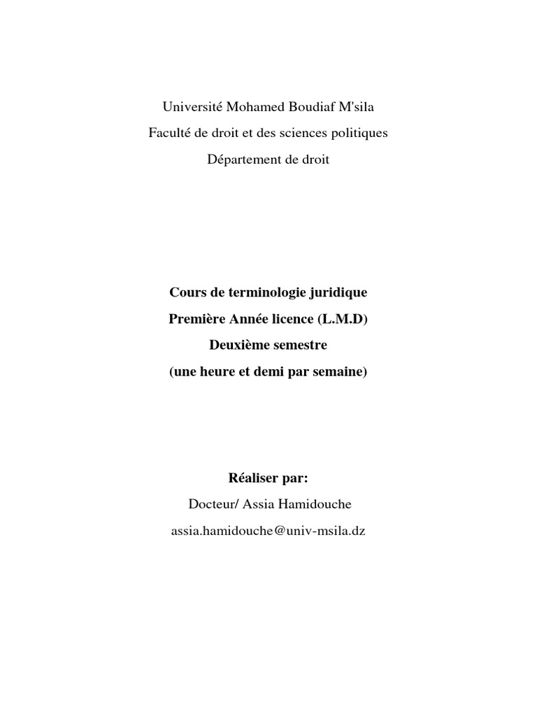 Cours de Terminologie Juridique | PDF Cours de Terminologie Juridique | PDF