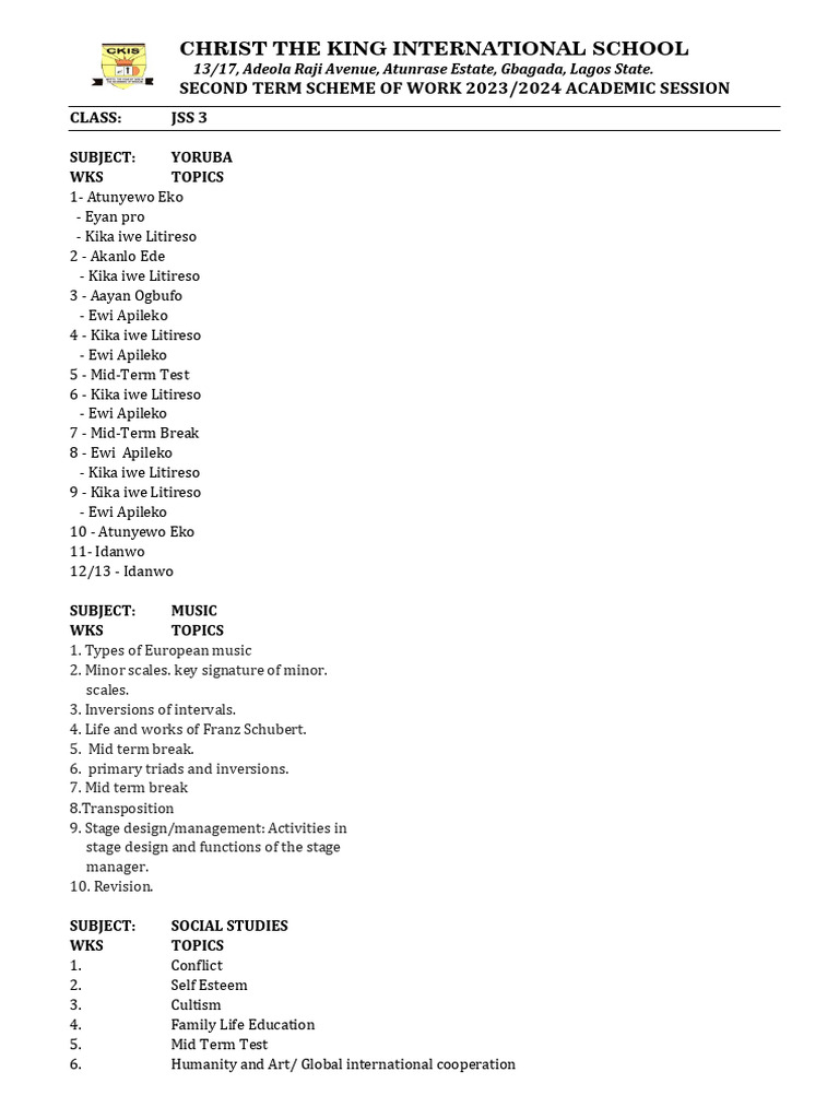 Jss 3 Second Term Scheme and Project 2024 | PDF | Trigonometric Functions