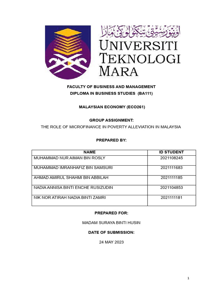 Eco261 Group Assignment | PDF | Microfinance | Microcredit