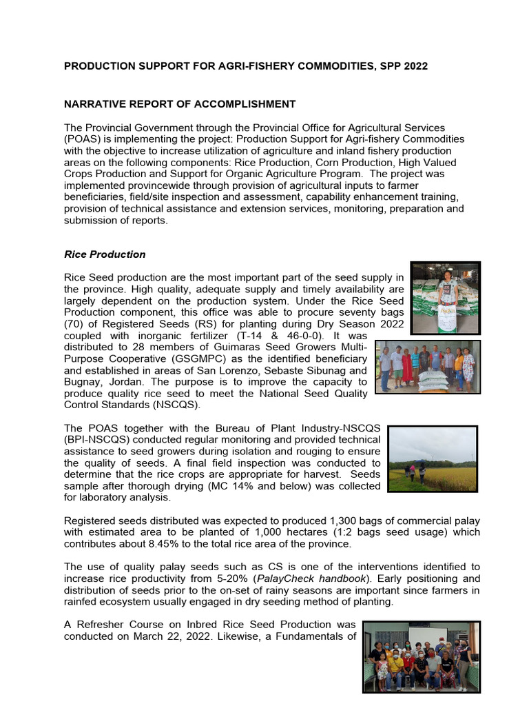 Agri-Fishery Narrative Report 2022 | PDF | Agriculture | Rice