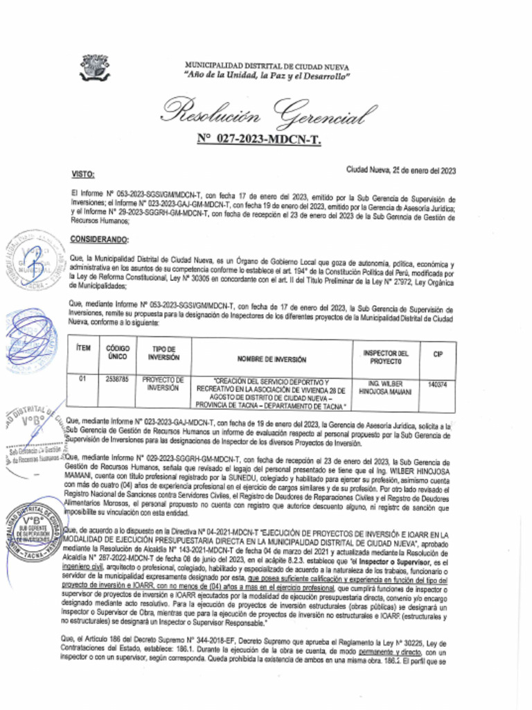 Resolucion Gerencial N°027-2023-MDCN-T | PDF