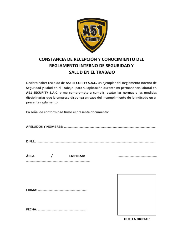 Constancia de Recepción y Conocimiento Risst | PDF