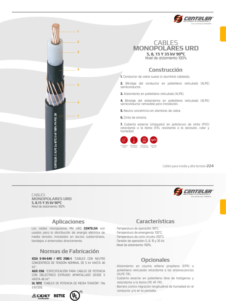 Cables para Media y Alta Tension Cables Monopolar Urd 5 8 15 35 | PDF ... Cables para Media y Alta Tension Cables Monopolar Urd 5 8 15 35 | PDF ...