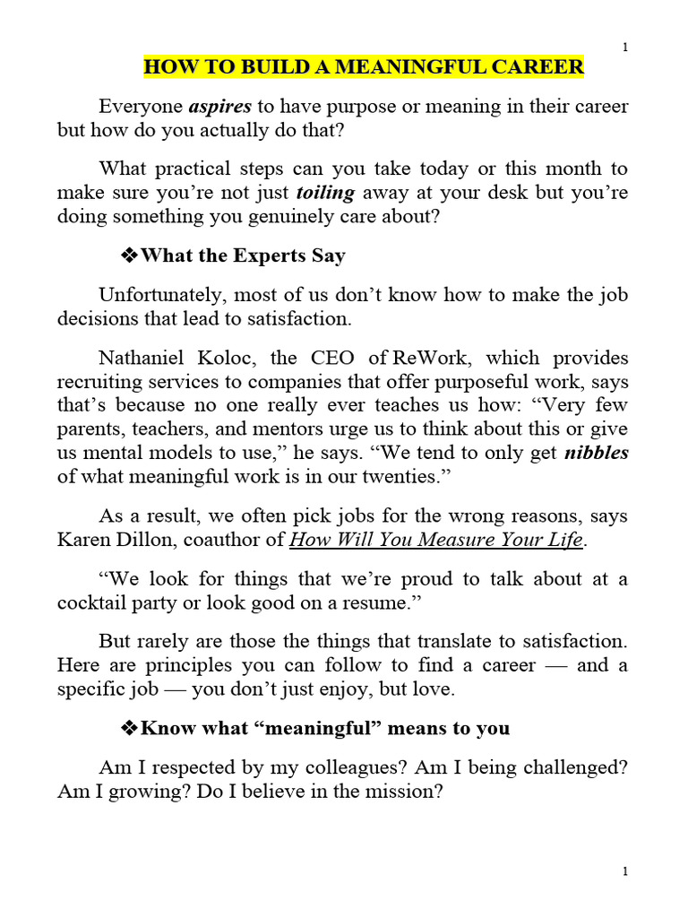 How To Build A Meaningful Career 15 Pdf